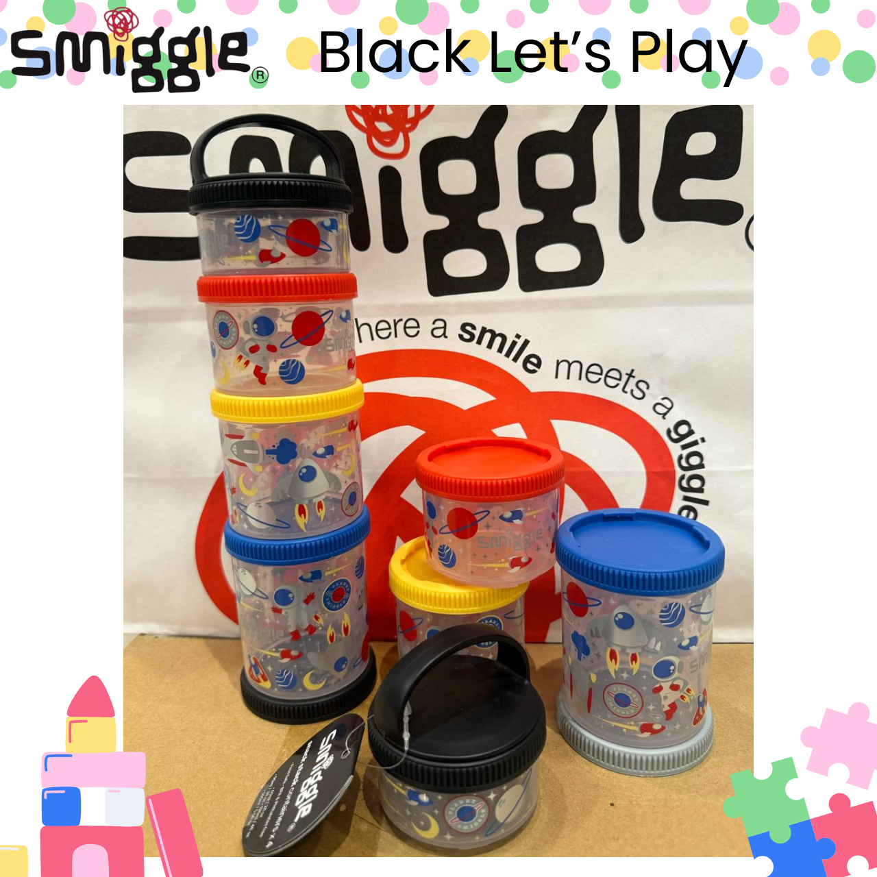 🆕 💯 Original Smiggle Let's Play Black Rocket & Movin Pink Kitty Snack N ...