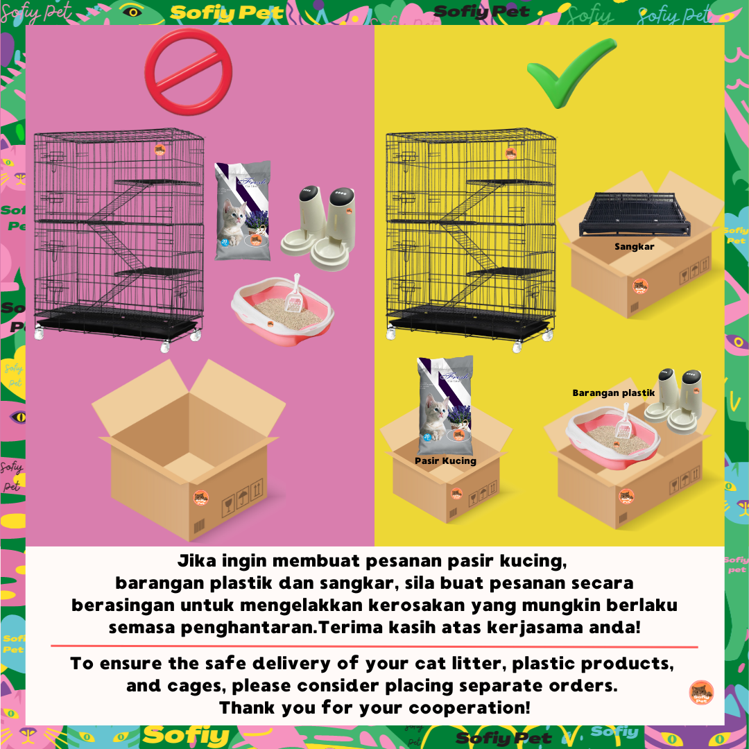 (OFFER) Sangkar kucing 3 Level Cat Cage (Large) Wrought Iron 92cm(L) x ...