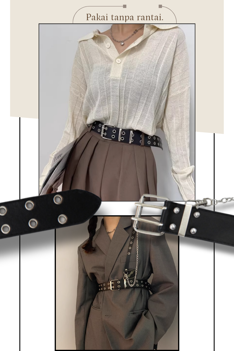 【JW Stylish】Rock Punk Belt With Leather Chain Hip Hop Belt Tali ...