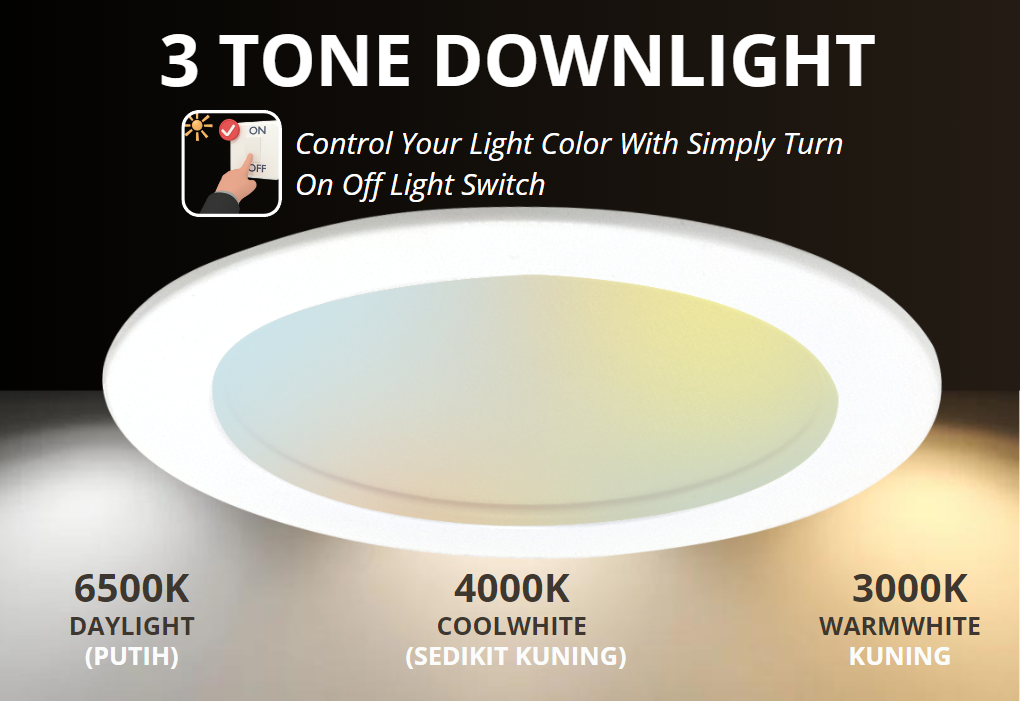 3 COLOUR LED Downlight Ceiling Light Lampu Ruang Tamu Modern Down Light ...