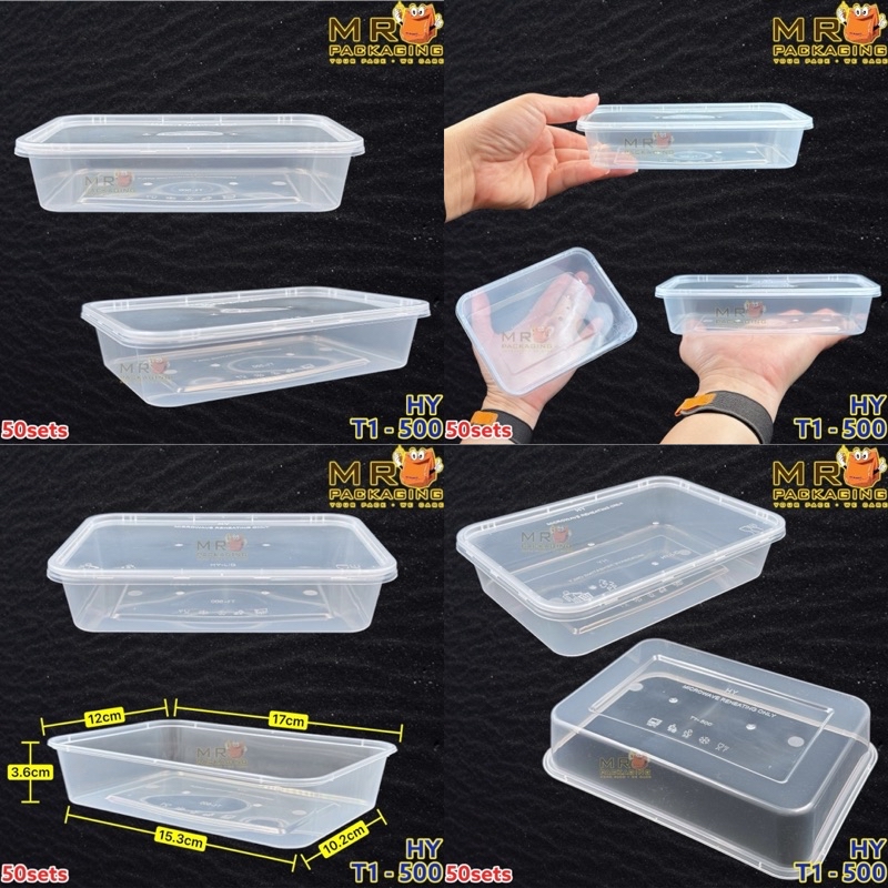 HY 500 650 750 1000 ml Rectangular PP Container & Lid ( 50sets± ) Lunch Box Disposable Box T1 ...