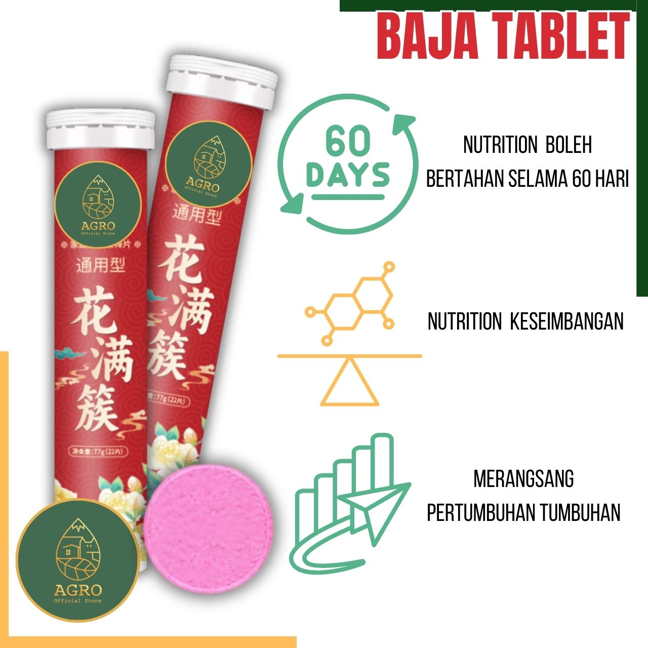 BAJA VITAMIN TABLET Biji TUMBUHAN tahan 60 HARI NPK Seimbang Untuk Baja ...