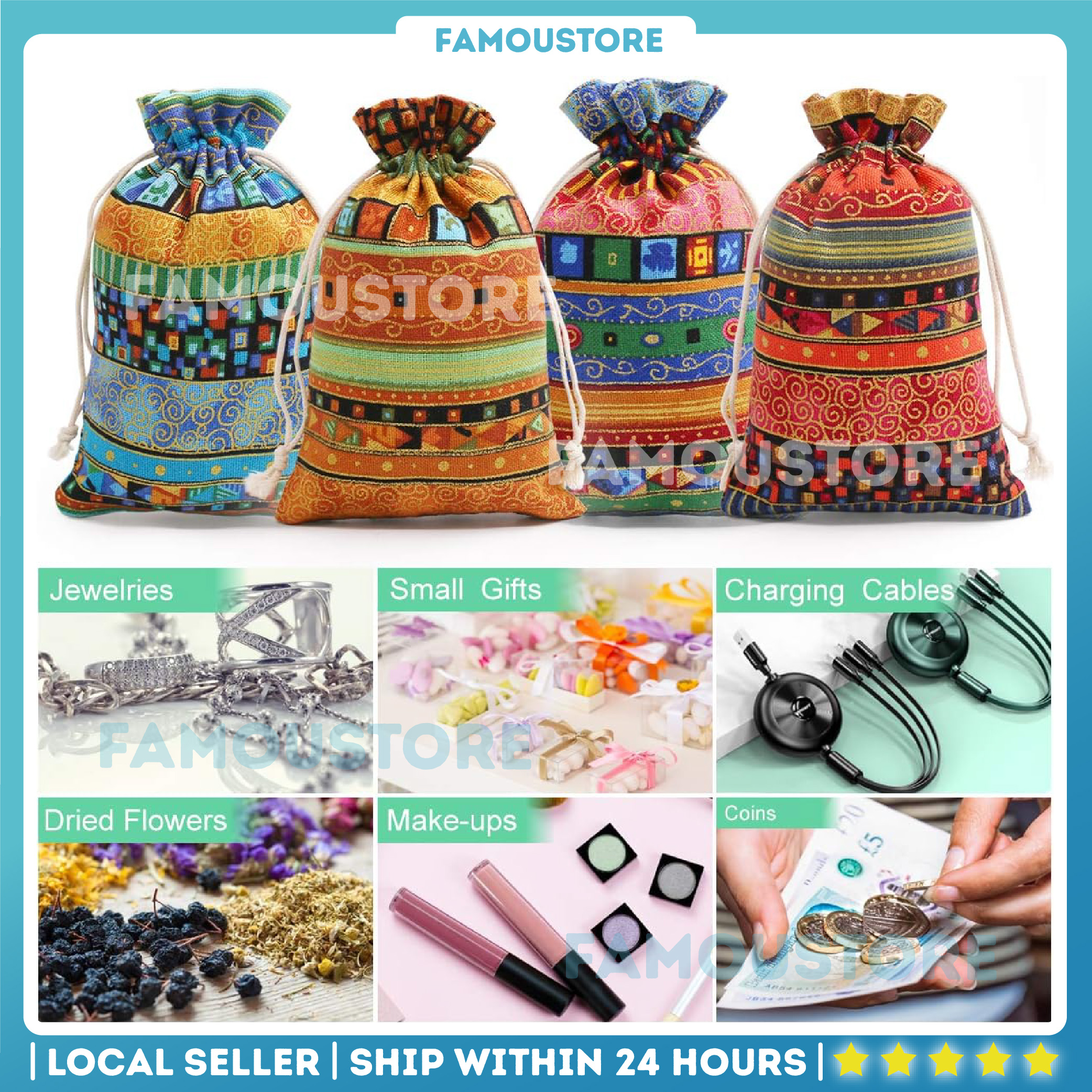 Beg Drawstring Etnik Beg Guni Uncang Emas Ethnic Drawstring Bag Pouch ...