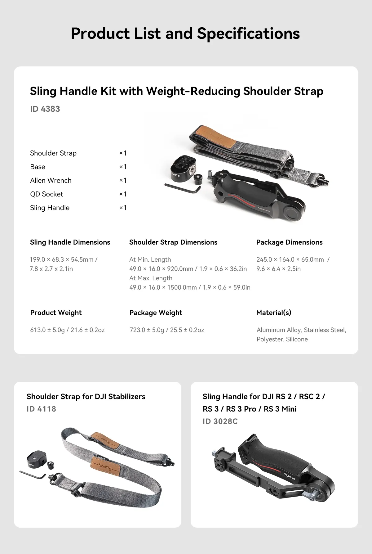 SmallRig Adjustable Sling Grip Gimbal Sling Handle with Shoulder Strap for DJI RS 3 / RS 3 Pro ...