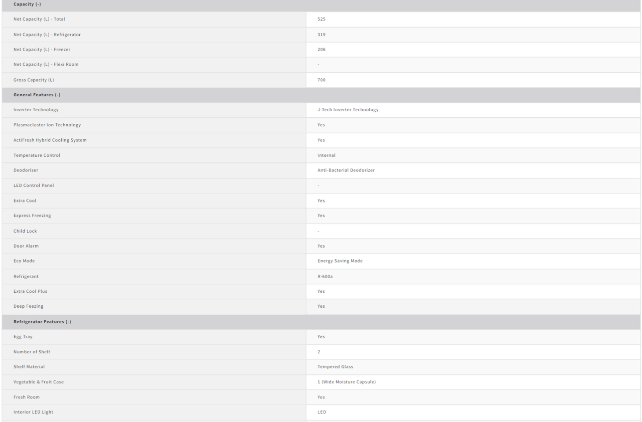 Sharp SJF821VMSS - 4 Door Refrigerator 700L (J-Tech Inverter Technology ...
