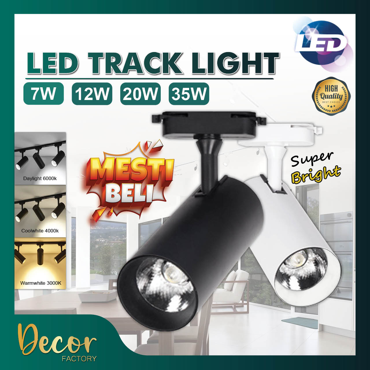[ 3 YEARS WARRANTY ] LED Track Light 7W 12W 20W 35W Spotlight Ceiling ...