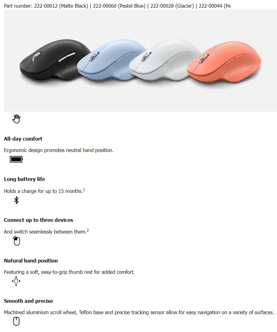 Microsoft ERGONOMIC BLACK / WHITE / PEACH / BLUE Bluetooth Wireless ...