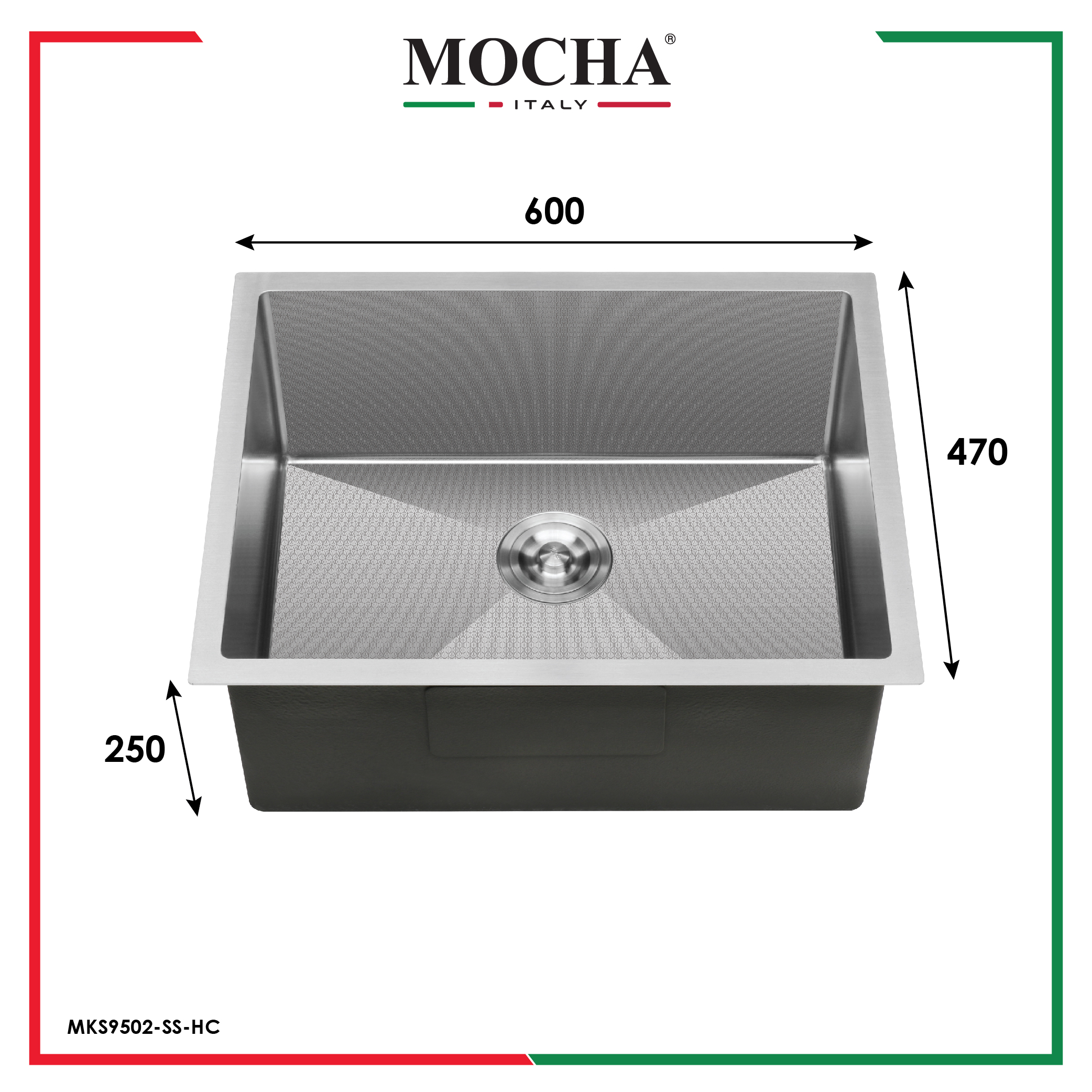 MOCHA SUS304 Honeycomb Undermount Kitchen Sink MKS9502-SS-HC Single ...