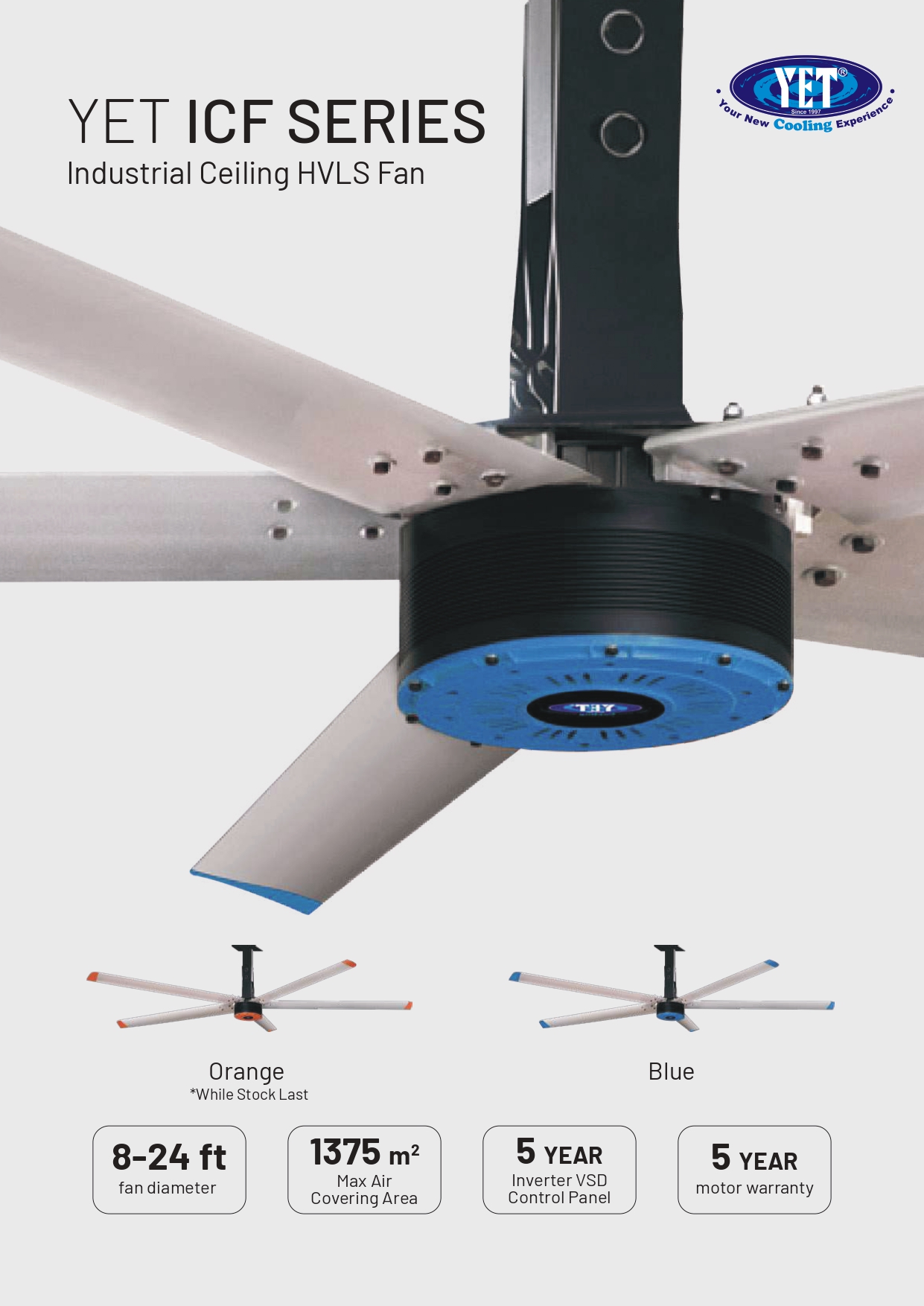 Yet ICF Series ICF-10 ICF-12 ICF-16 ICF-18 ICF-21 ICF-24 HVLS Giant Industrial Ceiling Fan (10 ...