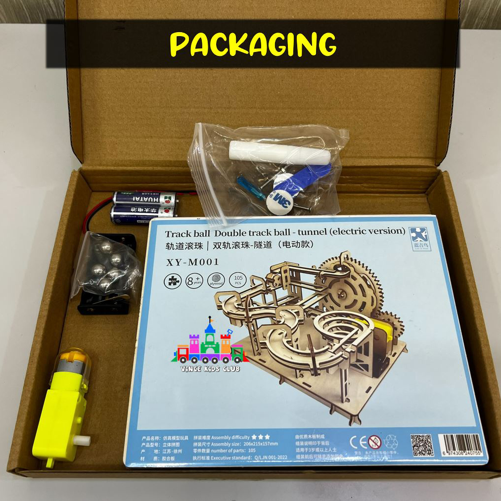 Set DIY Larian Guli Kayu DIY Wooden Marble Run Kit 3D Wooden Puzzle ...