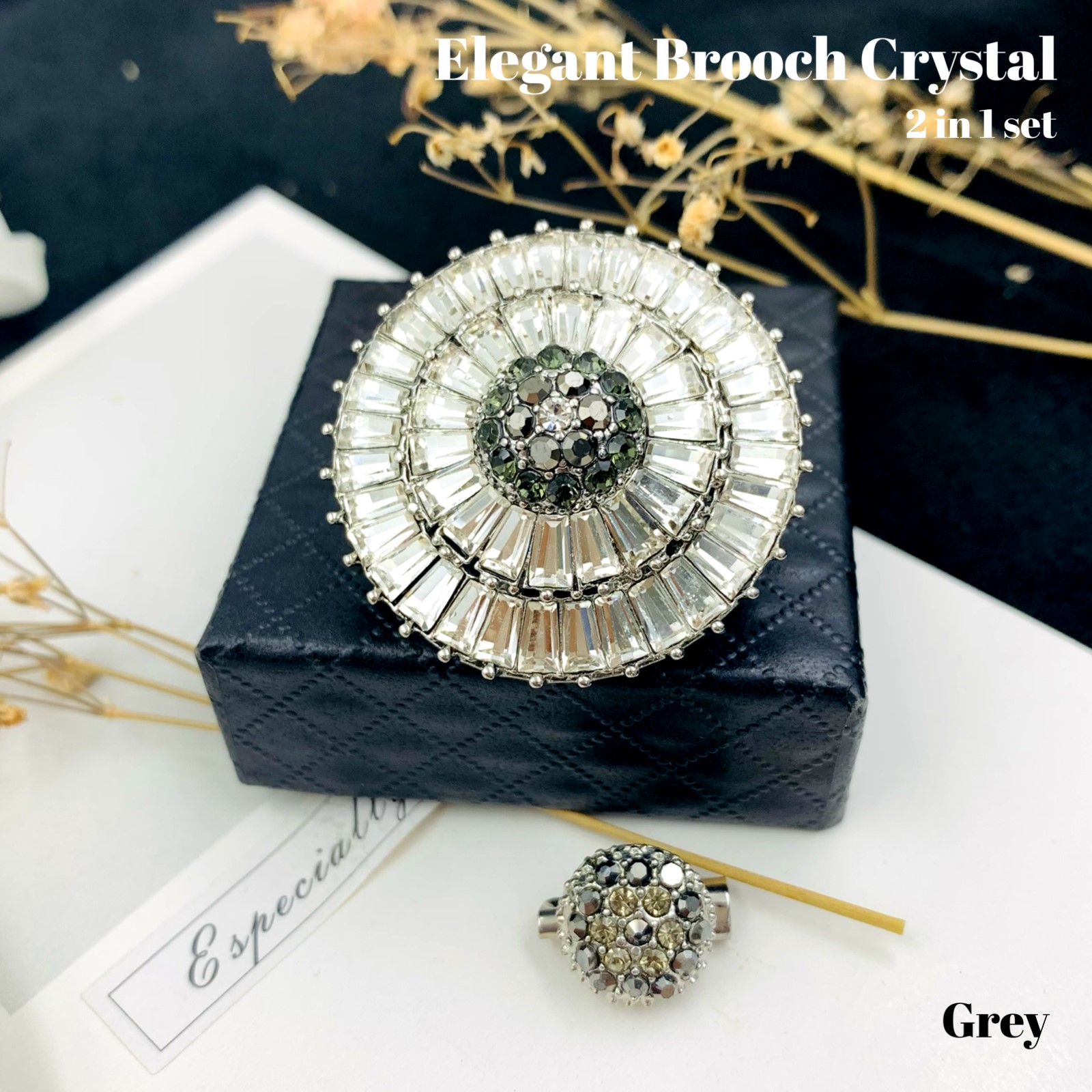 Elegant Brooch 2 in 1 Set [FREE BOX] European Crystal Kerongsang ...