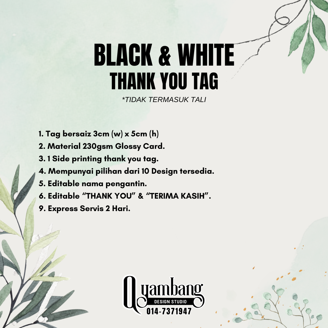 THANK YOU TAG/TAG TERIMA KASIH HITAM PUTIH (3CM x 5CM) *tidak termasuk ...