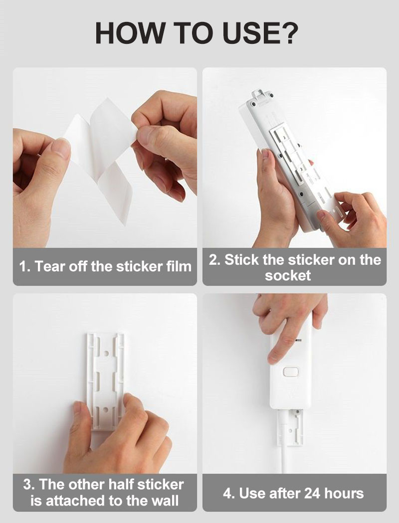 Socket Extension Sticker Power Strip Holder Panel Plug-In Cable Hook ...