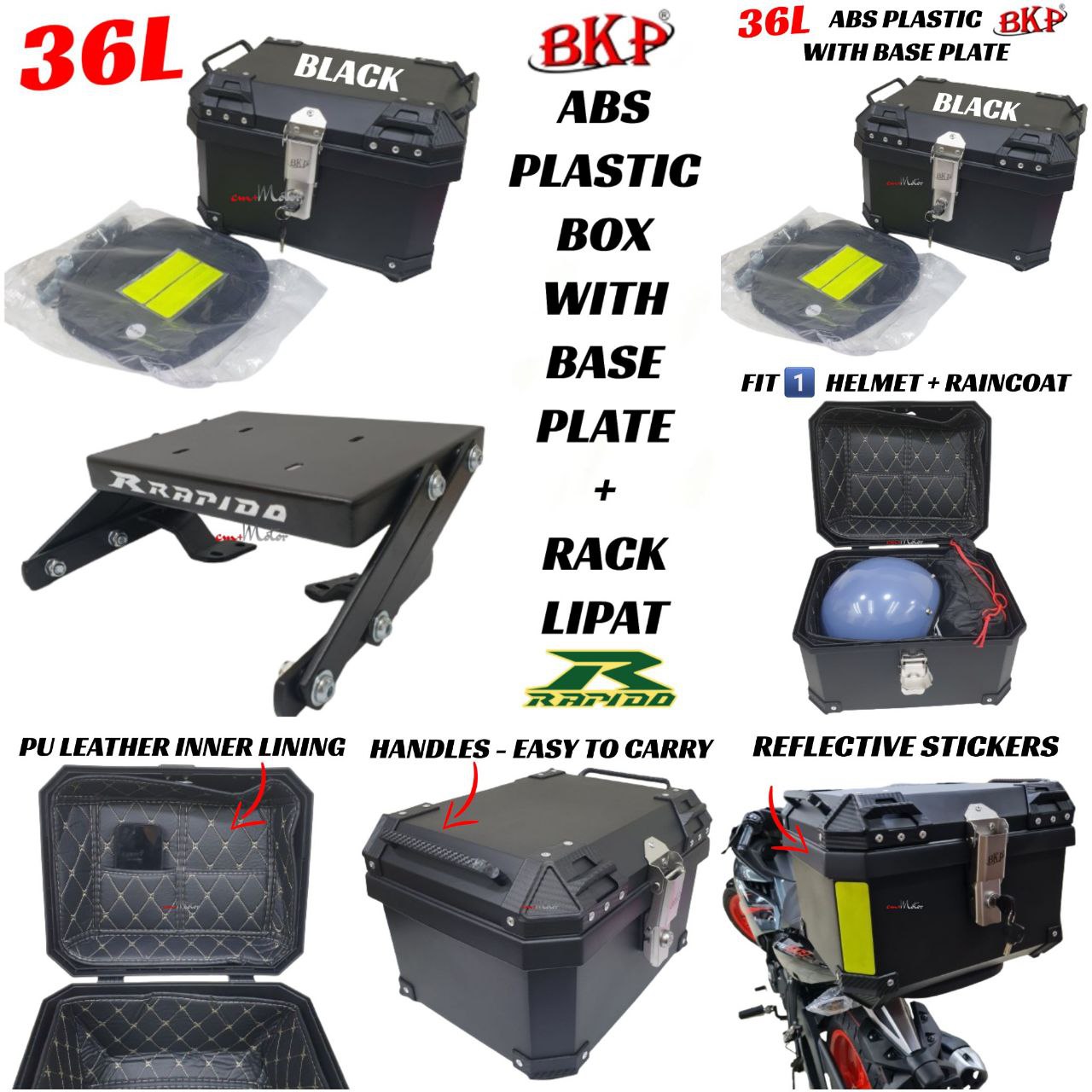 (HONDA Beat) Top Box BKP 30L 32L 36L GS 36L/EMS 35L+RAPIDO Adjustable Rack Lipat/Monorack ...