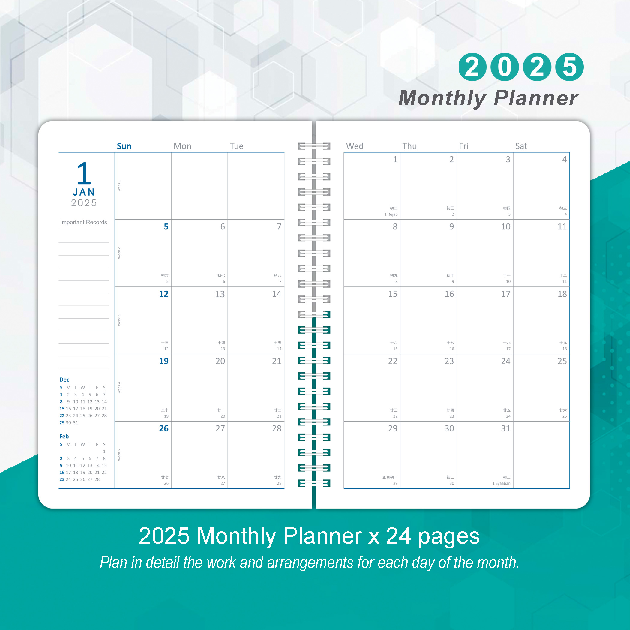 2025 A5 Wire O/ Thread Sewn Planner diary week month year Journal ...