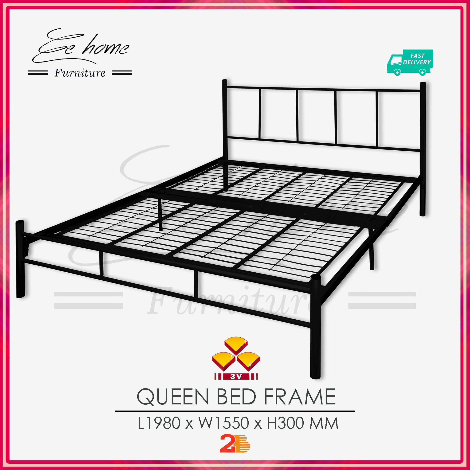 EE HOME 3V Powder Coat Metal Double Bed Frame Queen Size Frame Katil ...