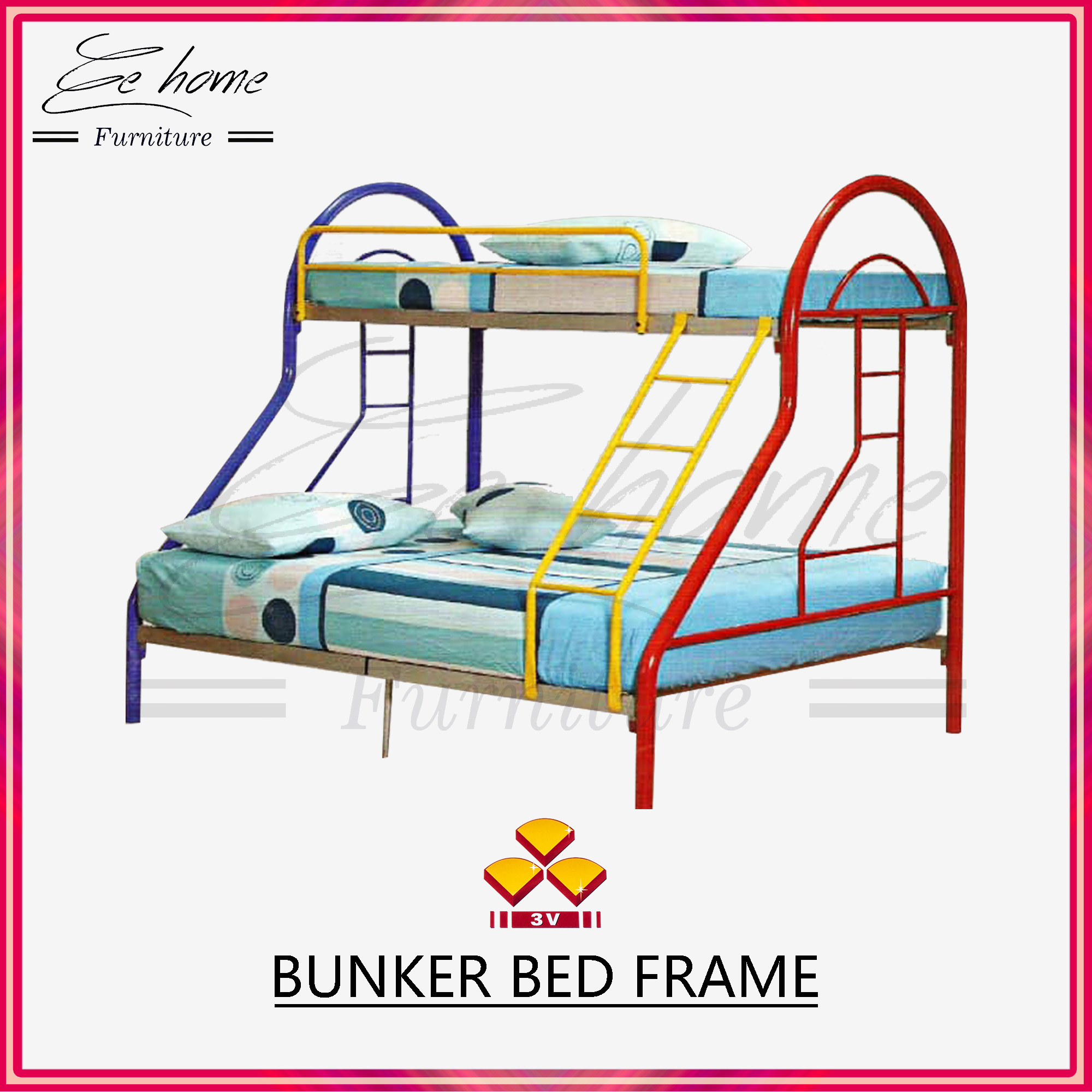 EE HOME 3V Colorful Bunk Bed Double Decker Bed Frame Loft Bed Katil ...