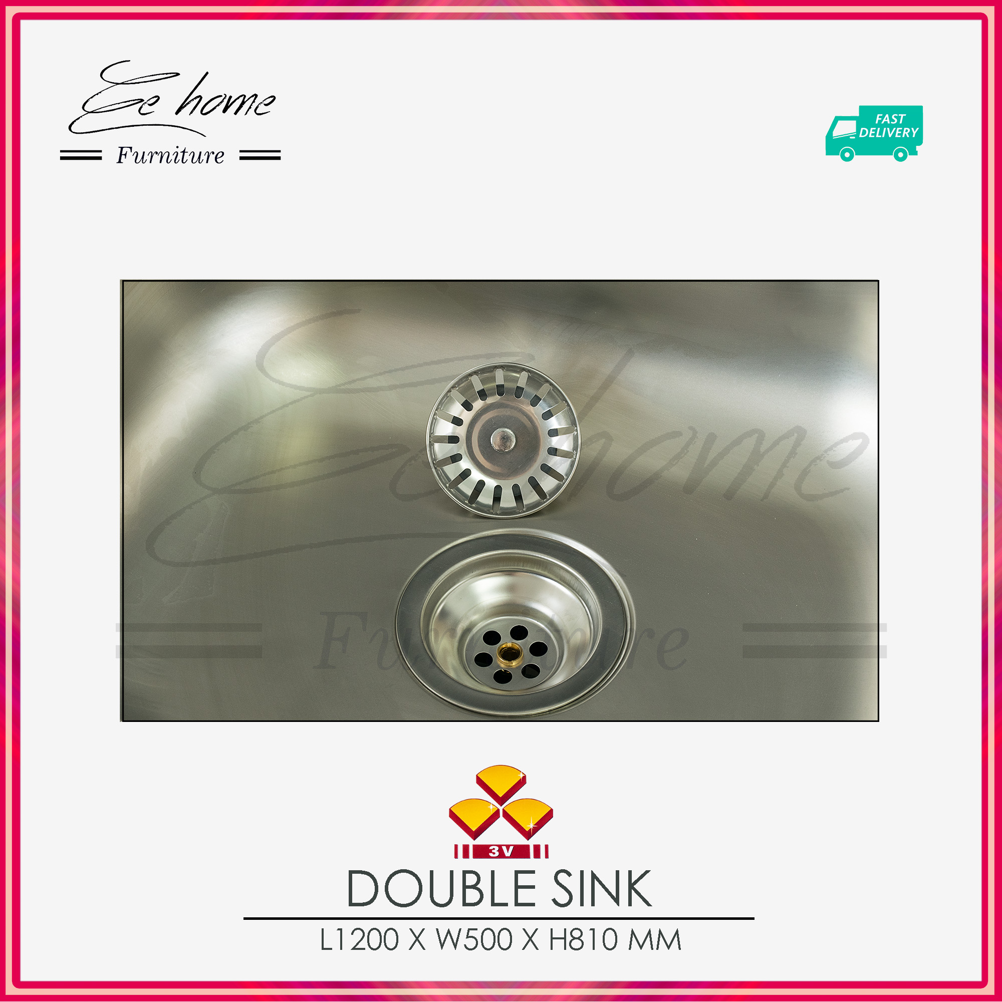 EE HOME Stainless Steel Double Sink With Rack Storage Sinki Dapur ...