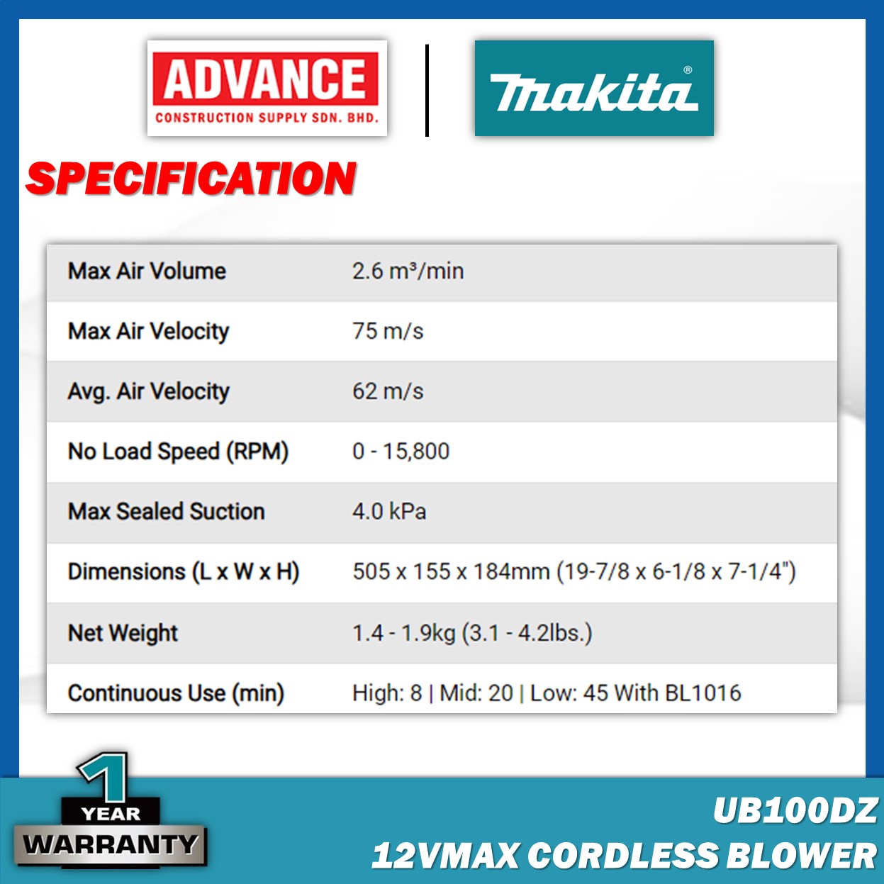 MAKITA UB100 / UB100DZ 12Vmax Cordless Blower | Shopee Malaysia