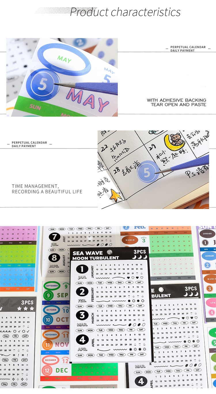 Creative Perpetual Calendar Waterproof Deco Stickers Daily Date Week ...