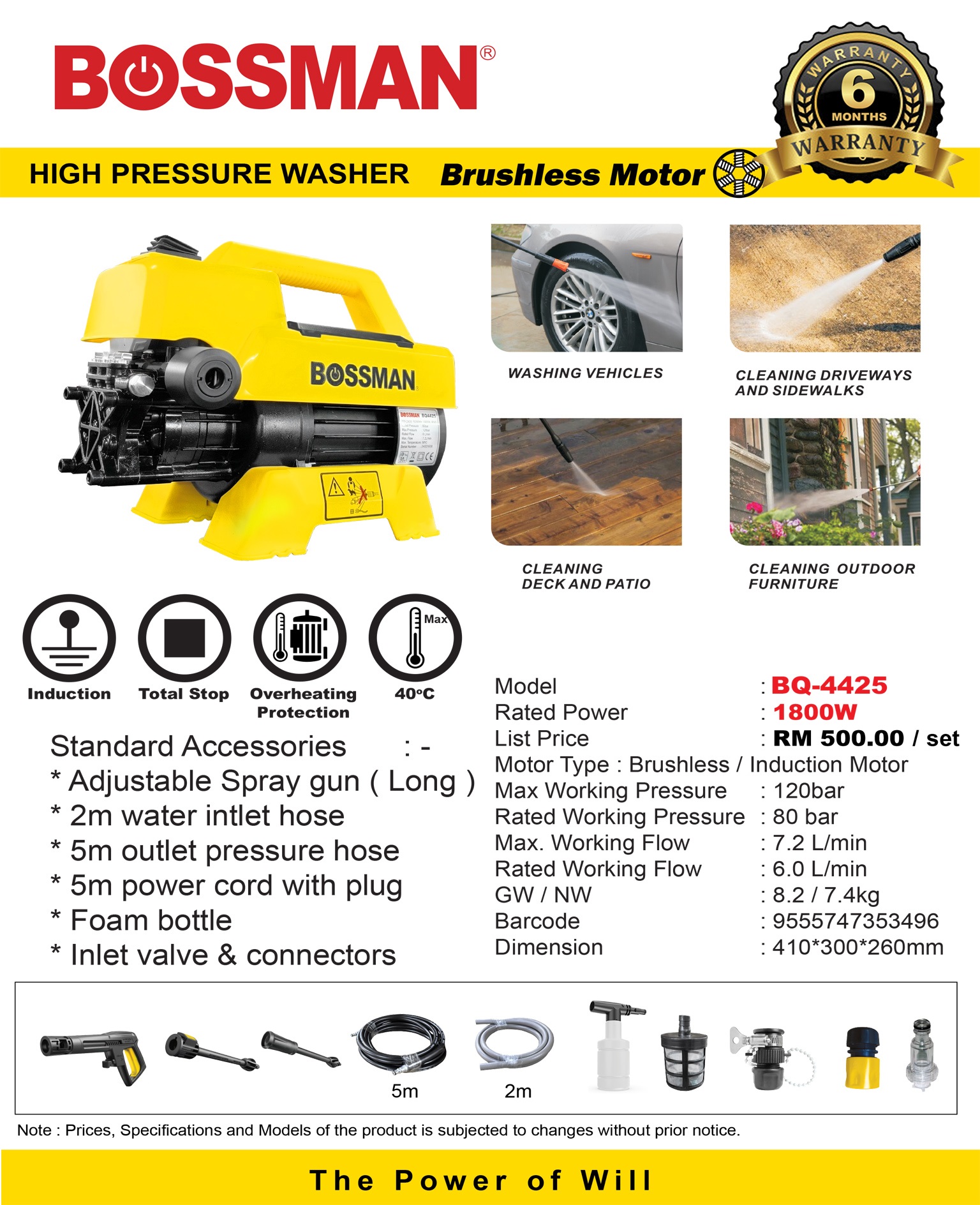 BOSSMAN 120bar High Pressure Washer BQ4425 BRUSHLESS MOTOR / Water Jet ...