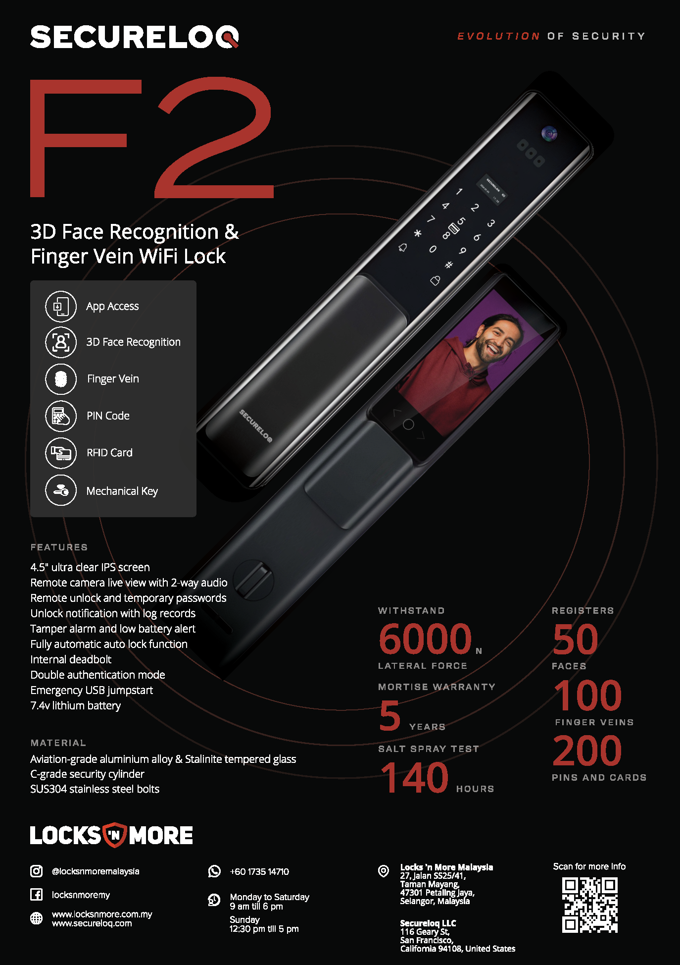 Secureloq F2 3D Face Recognition Digital Door Lock | Shopee Malaysia