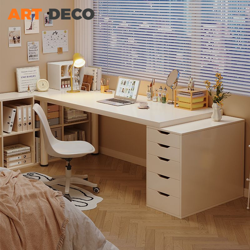 Meja Belajar Study Table Set Office Storage Cabinet L shape Table ...