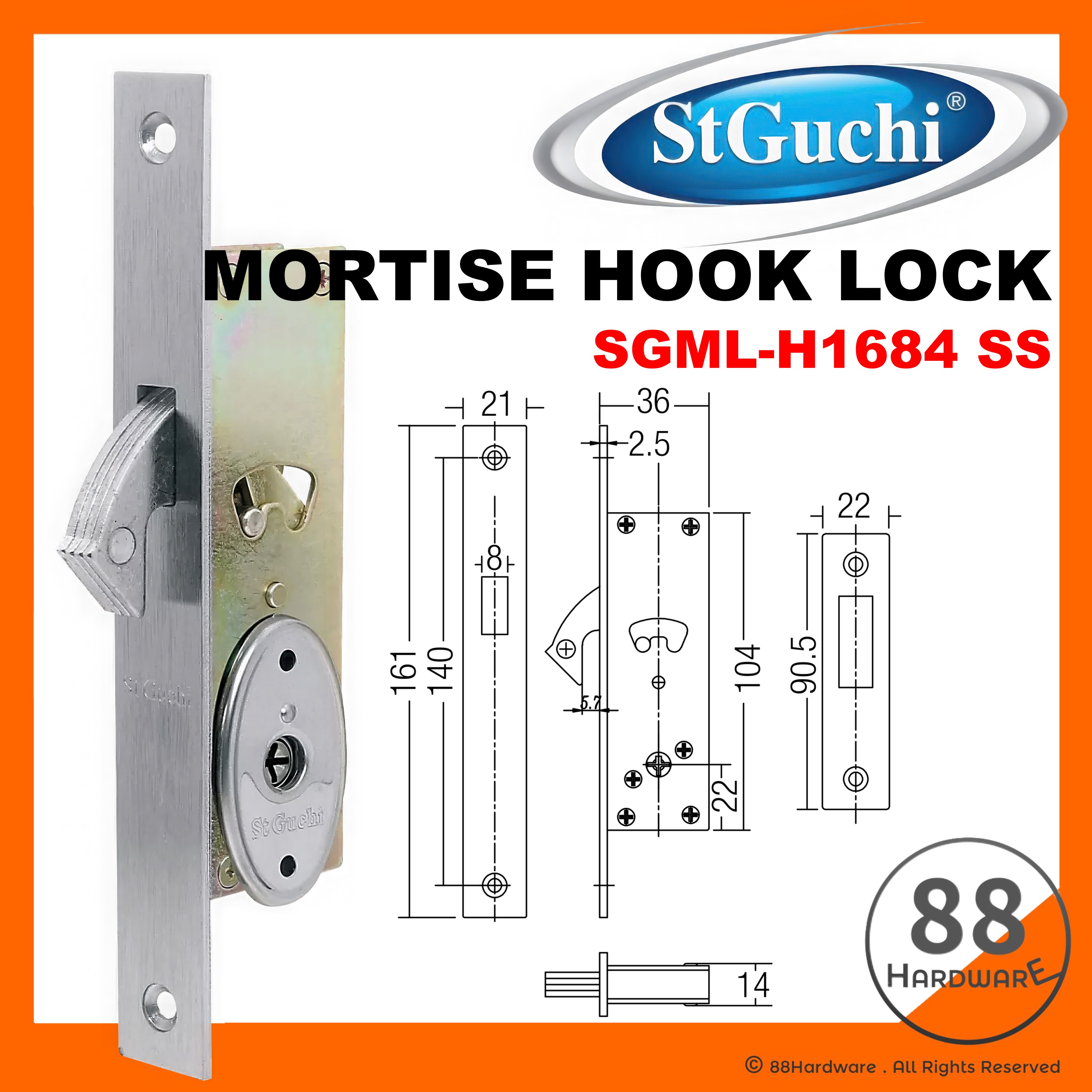 TOT 1684 Hook Lock / sliding door lock / kunci grill besi pintu / pintu ...