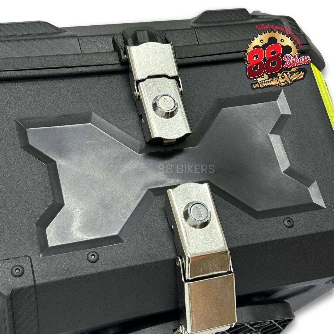 UNIVERSAL MOTORCYCLE X DESIGN DOUBLE SAFETY LOCK PLASTIC ABS TOP BOX ...