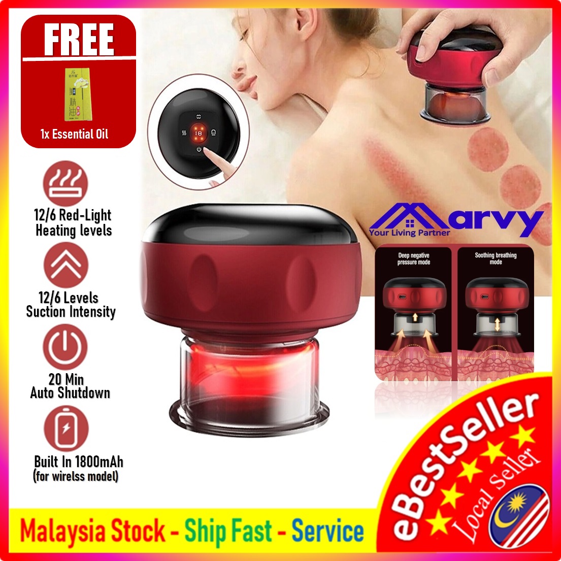 Full Body Smart Electric Cupping Guasha Scraping Heating Massage Body ...