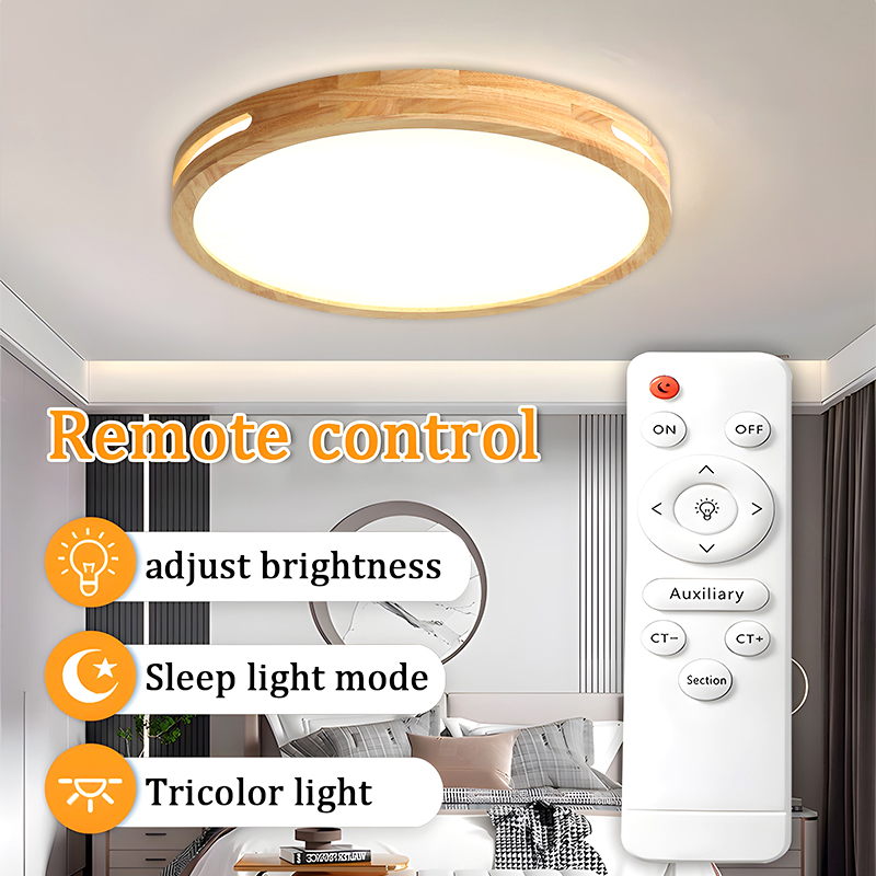 Solid Wooden LED Ceiling Light Modern Dimmable Side Lighting Living ...