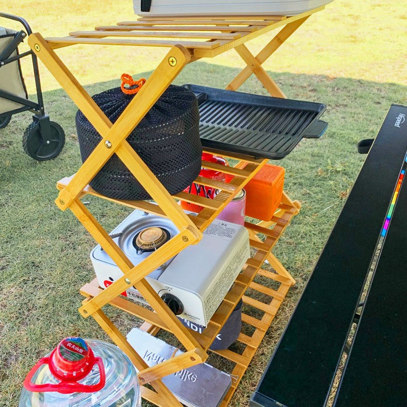 【Ready Stock】Outdoor Camping rack Multilayer Foldable Wood Shelf ...