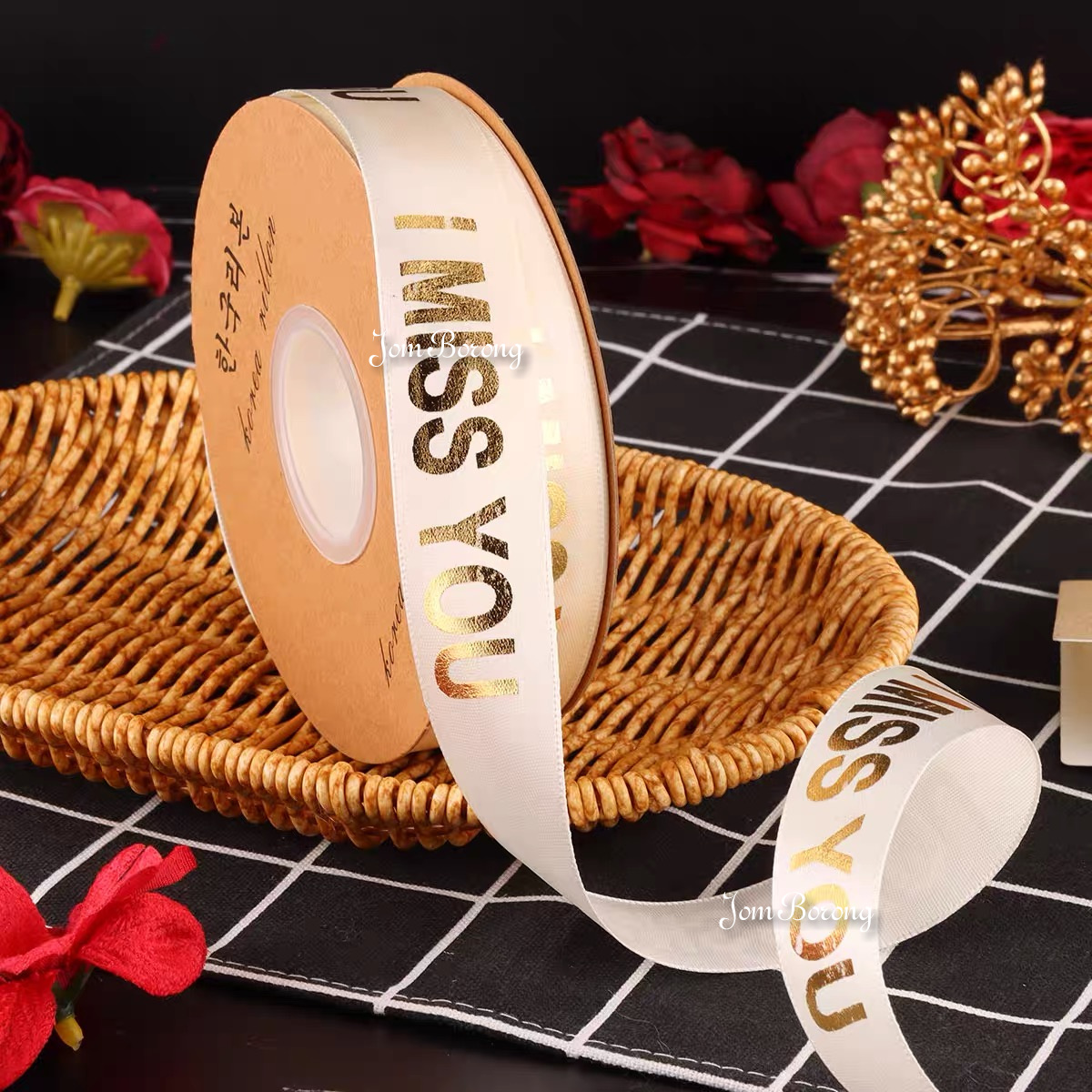 (41M) 2.5CM MISS YOU Ribbon Reben Riben Gift Satin Flower Bouquet Happy ...