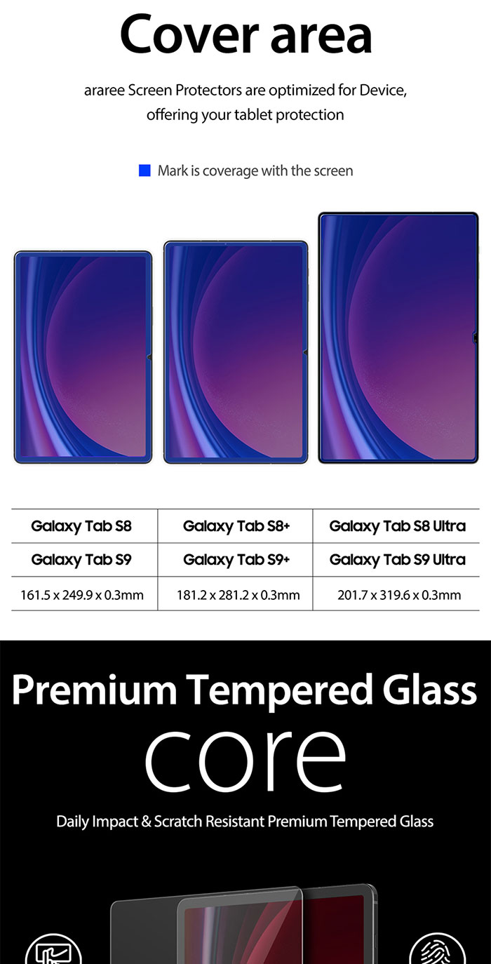 Araree Tab A9 A9+ S9/ S9 & S10FE /S9 Plus & S10 Plus /S9 FE Plus / S9 Ultra & S10 Ultra Subcore ...