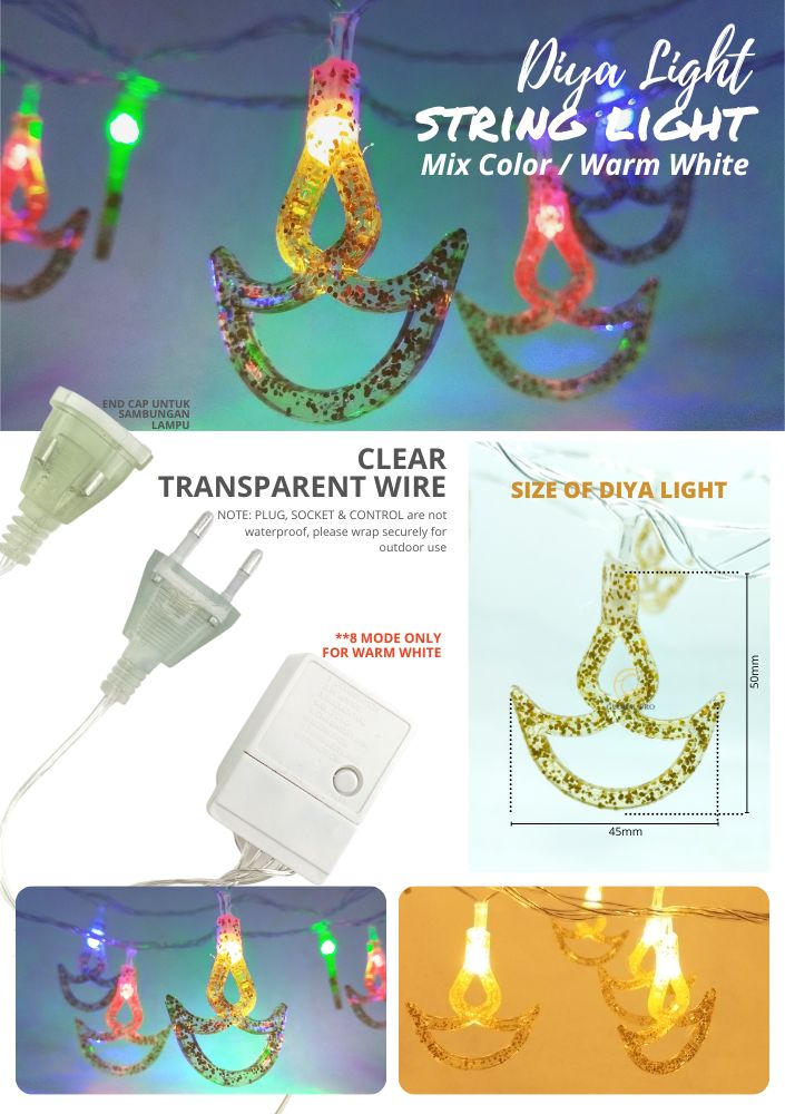 5.5METER 32L Diya Light Mix Color String Light Deepavali Diwali ...