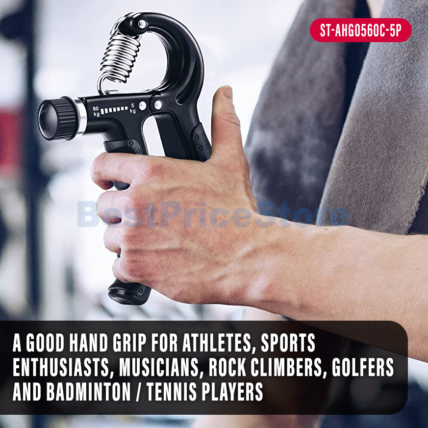 BPS 5in1 Hand Grip with Counter 5-60KG Adjustable Hand Finger Exerciser ...