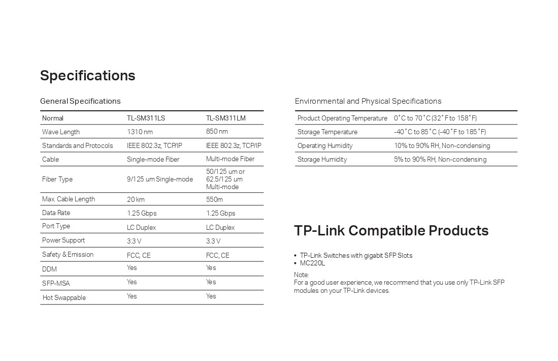 TP-LINK Gigabit Multi Mode Fiber SFP Module MiniGBIC LC Interface Slot ...
