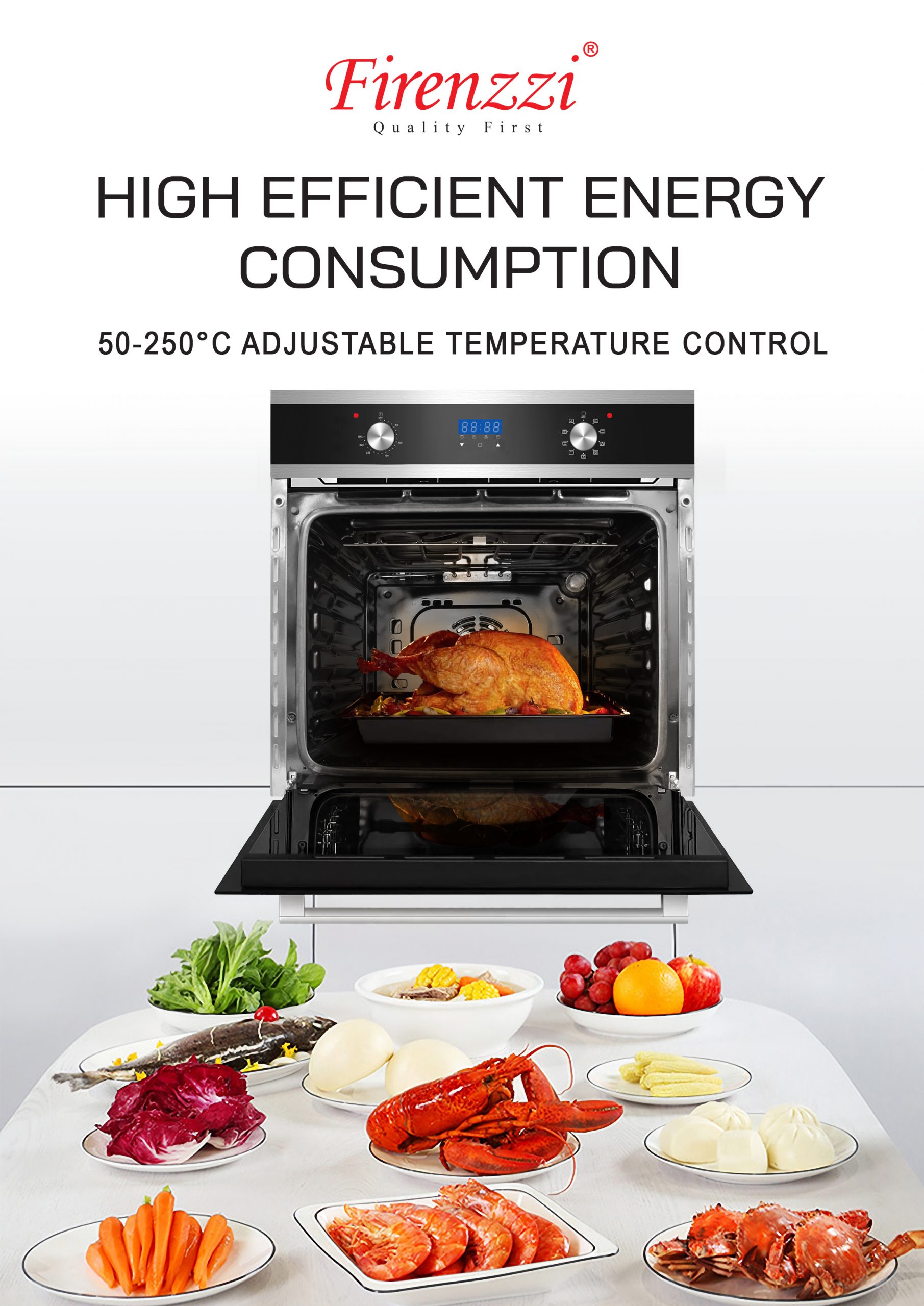Firenzzi 72L / 65L Built-In Oven FBO-7268 FBO-6068 with Sensor Touch ...
