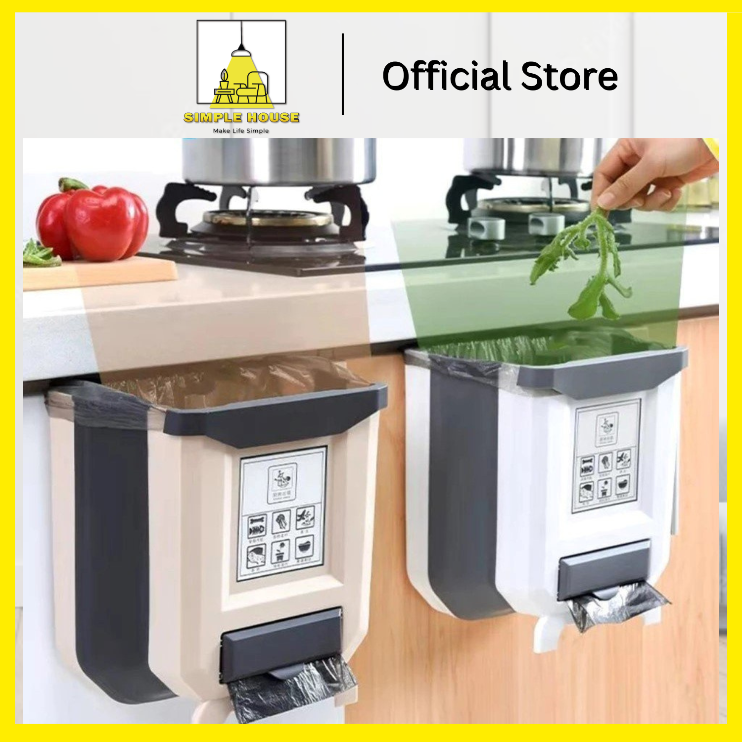 𝗦𝗜𝗠𝗣𝗟𝗘 KITCHEN FOLDABLE DUSTBIN FOLDING WASTE BIN Cabinet Door Hanging ...