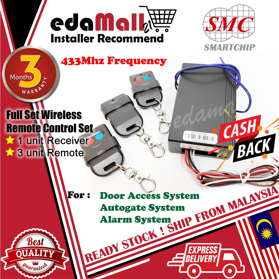 Auto gate Wireless Remote Control set ( 3 Transmitters & 1 Receiver ...