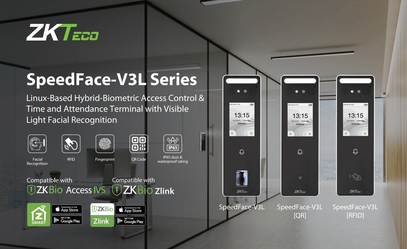 ZKTeco Face Fingerprint RFID ID EM Card Time Attendance Door Access Control Reader SpeedFace-V3L ...
