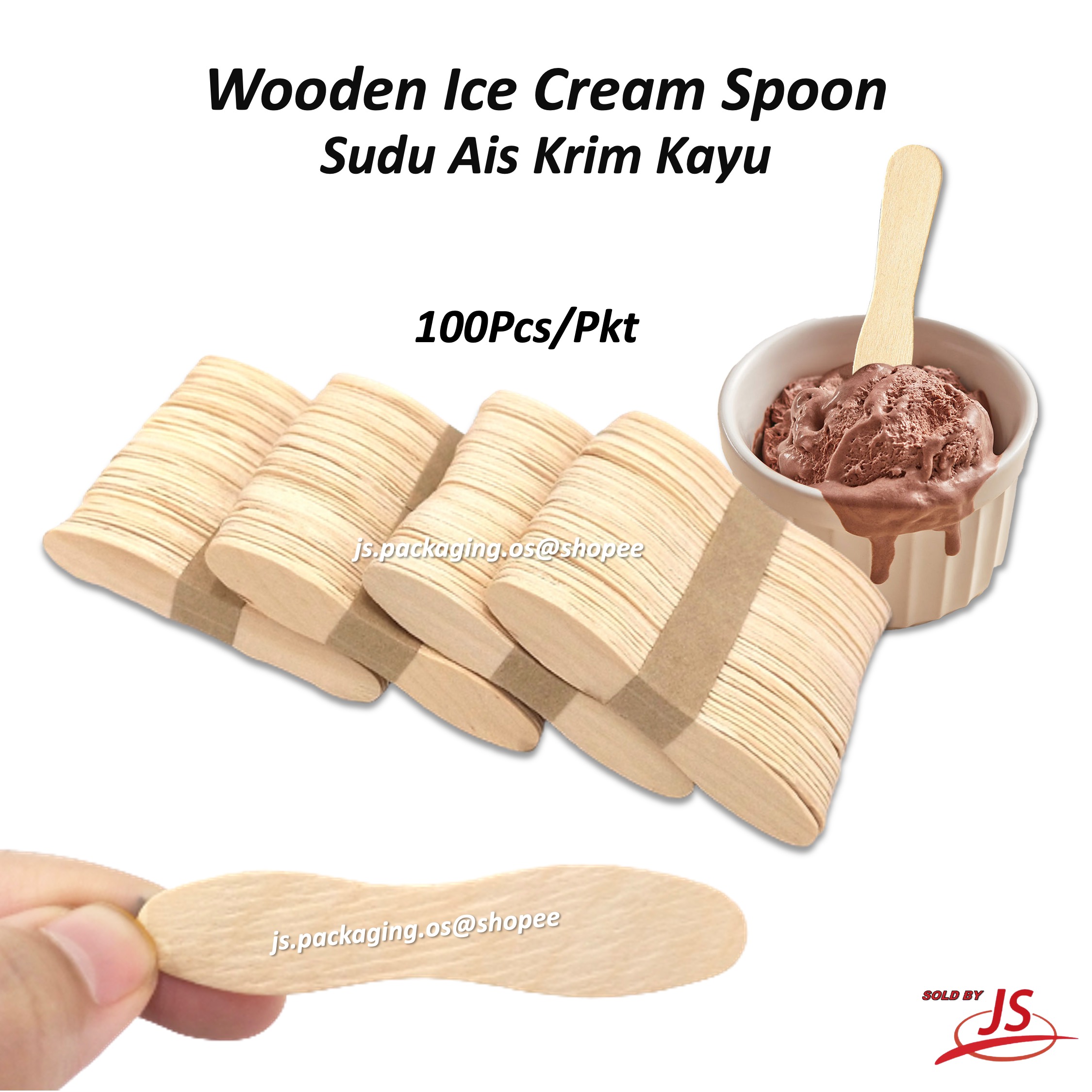 DISPOSABLE WOODEN ICE CREAM DIY CRAFT STICK DESSERT SPOON 75mmX100Pcs ...