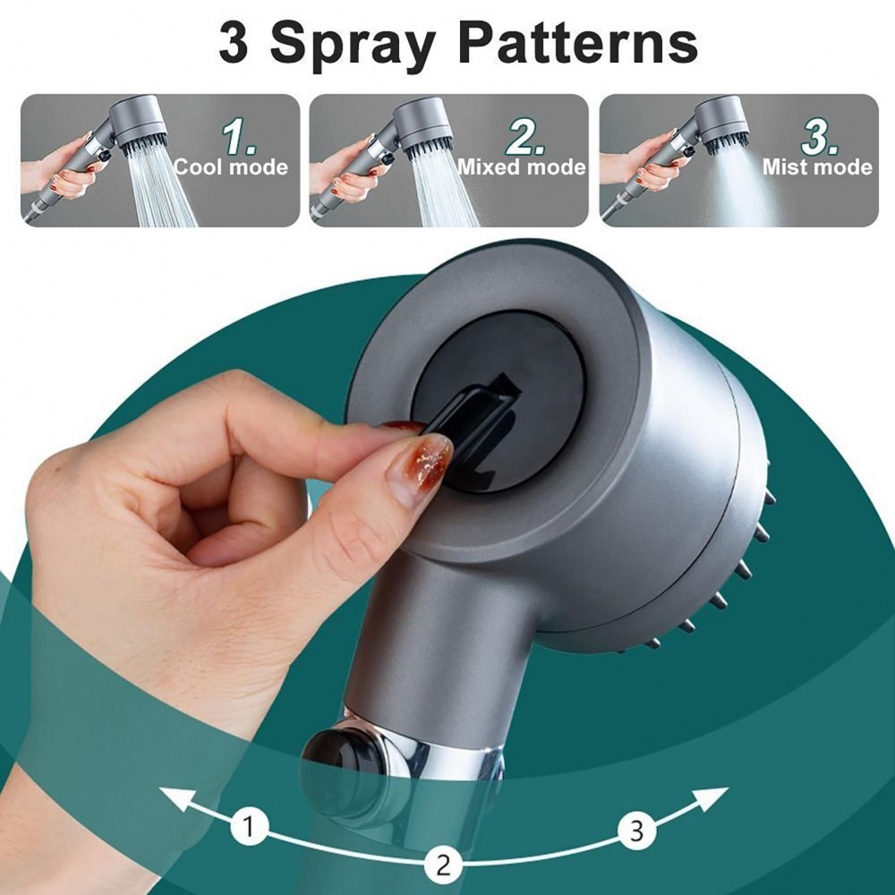 C-MALL 3 Modes Shower Head Shower Head Holder Adjustable One-key Stop ...
