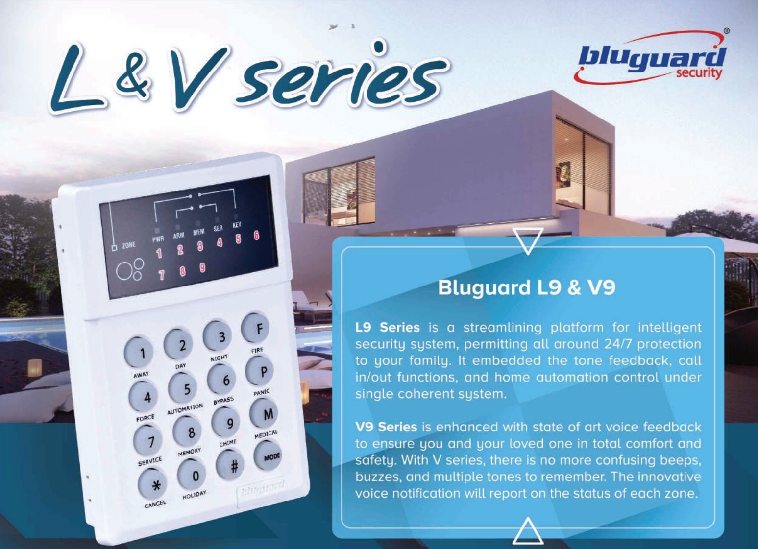 Bluguard Security Burglar Alarm LED Keypad for L9 V9 Series use White ...