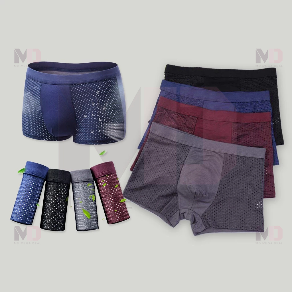 《Mega Deal》Mesh Men Solid Breathable Comfortable Bamboo Fiber Boxer ...