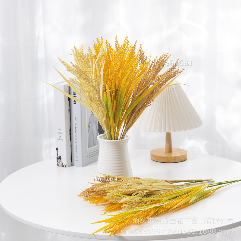 RICE FLOWER Artificial Wheat Ear Fake Plant Bouquet Plastic Paddy Wedding Decoration Props ...