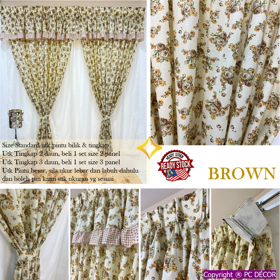 Langsir Bunga Petak Siap Jahit Free Tali Pengikat Ready Made Curtain ...