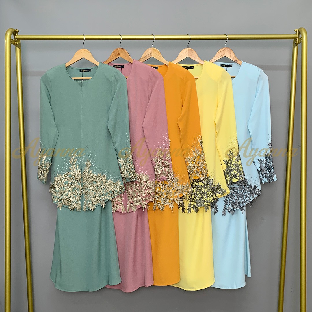 🌹BAJU KURUNG WANITA YELLOW 🌹 Baju Kurung Lace Plus Size XS(34)-10XL(60) Muslimah Fesyen Baju ...