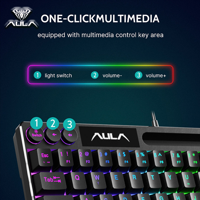 AULA F3061 Gaming Keyboard Mini Size 61 Key Portable Wired Keyboard RGB ...