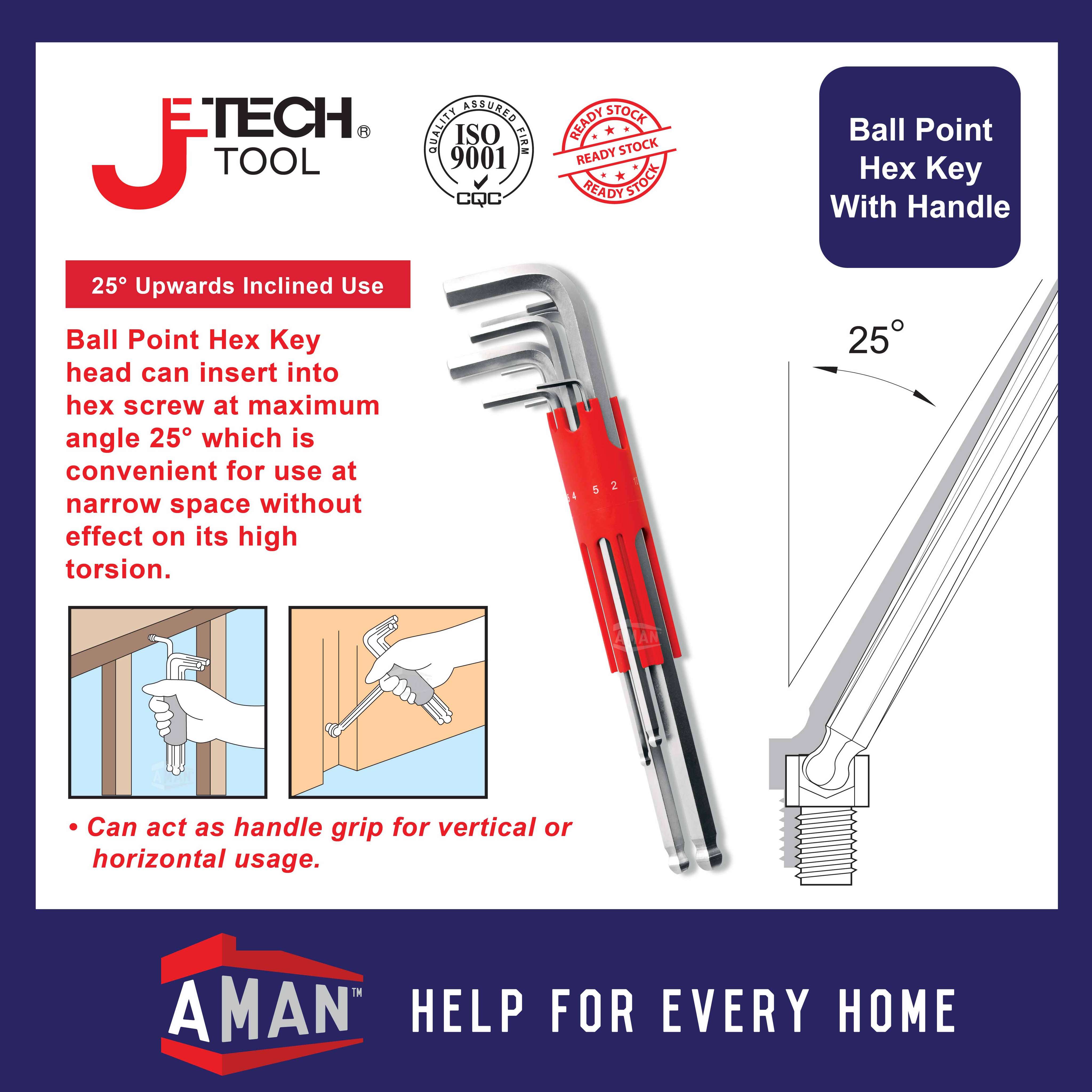 JETECH 9pcs Allen Key Set Ball Point Flat Point Chrome CrV Hex Key Hex ...